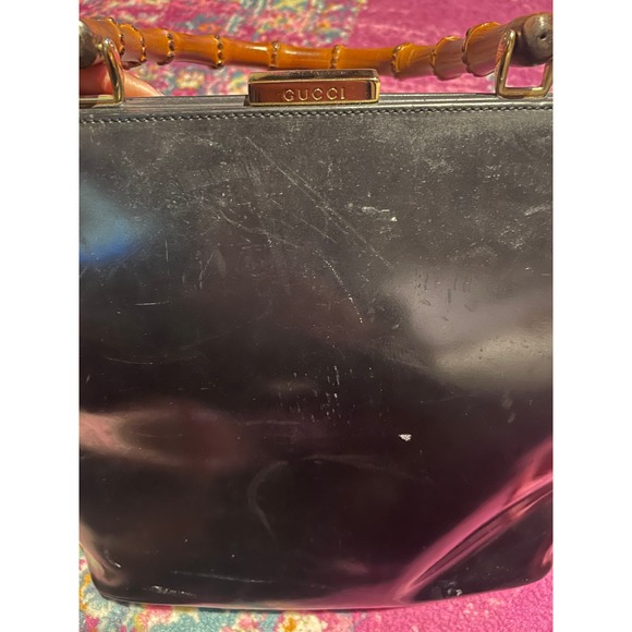Gucci | Bags | Rare Vintage 9s Gucci Bamboo Black Leather Top Handle Handbag | Poshmark